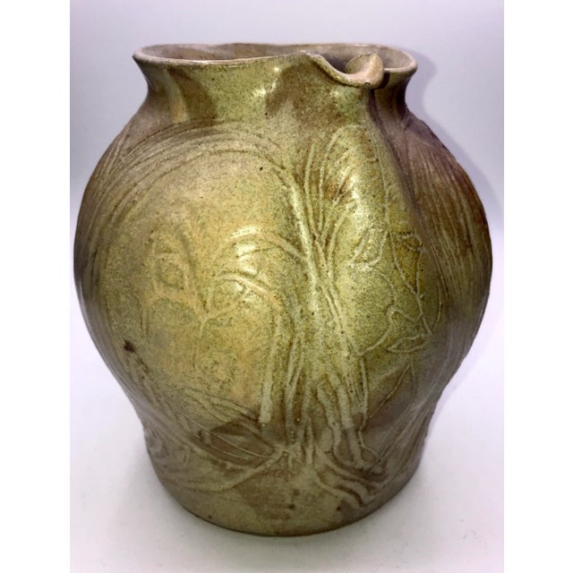 Mid 20th Century Abstract Faces Art Studio Pottery Pitcher | Chairish
