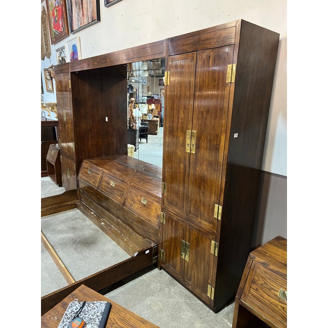 Mid 20th Century Henredon Campaign Style King Pier Bed | Chairish