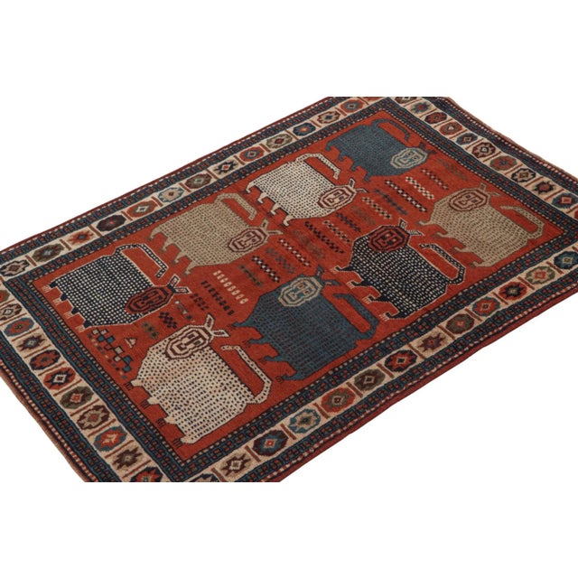 1950s Rare Vintage Tribal Rug in Red With Beige and Blue Pictorials by ...