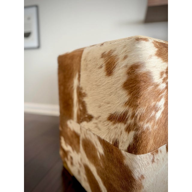 Brown and White Natural Cow Print Essex Stool Hair on Hide Leather by ...