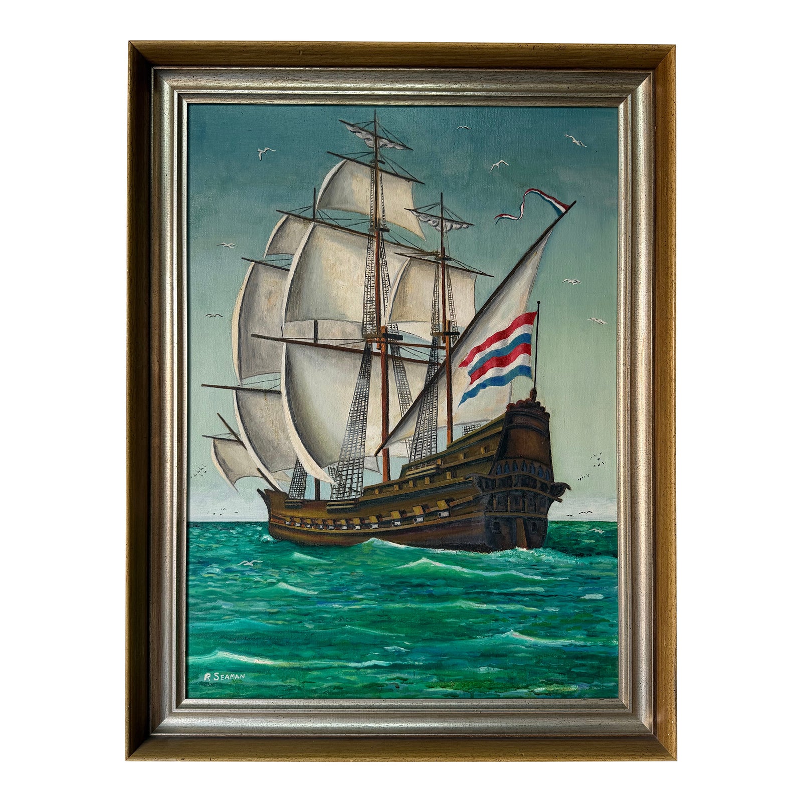 1970’s R. Seaman Impressionist Tall Ship Ocean Landscape Oil on Canvas ...