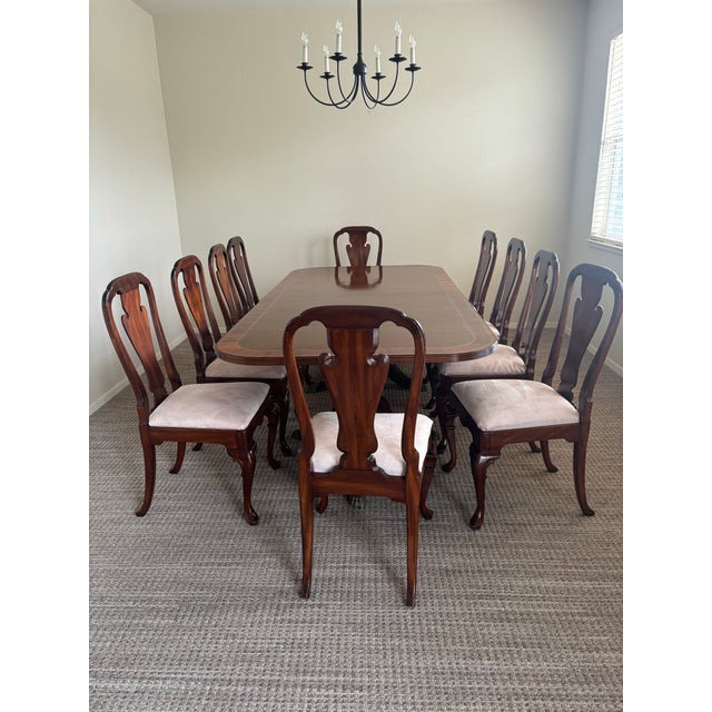 1980s Vintage Alfonso Marina Dining Table and 10 Queen Anne Chairs ...