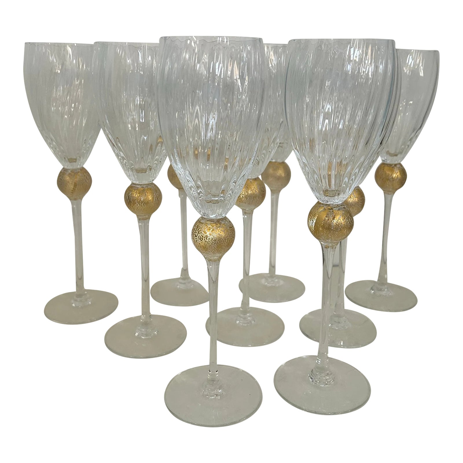 Set of 9 Union Street Glass Wine Glasses Manhattan Pattern 24k | Chairish