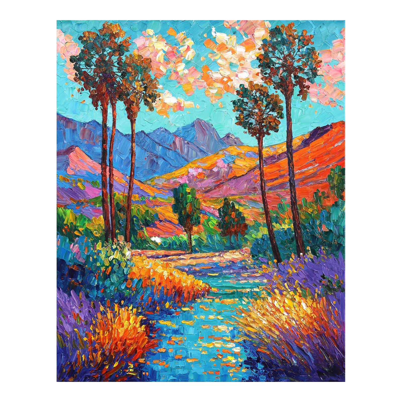 Along the Backroads - Vibrant Textural Desert Mountain Landscape Oil ...