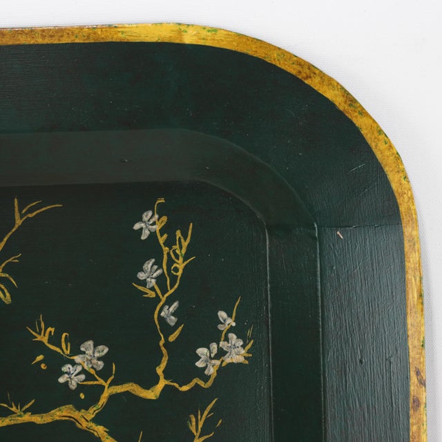 Vintage Dark Green Lacquer Rectangular Tray With Hand Painted Gold ...