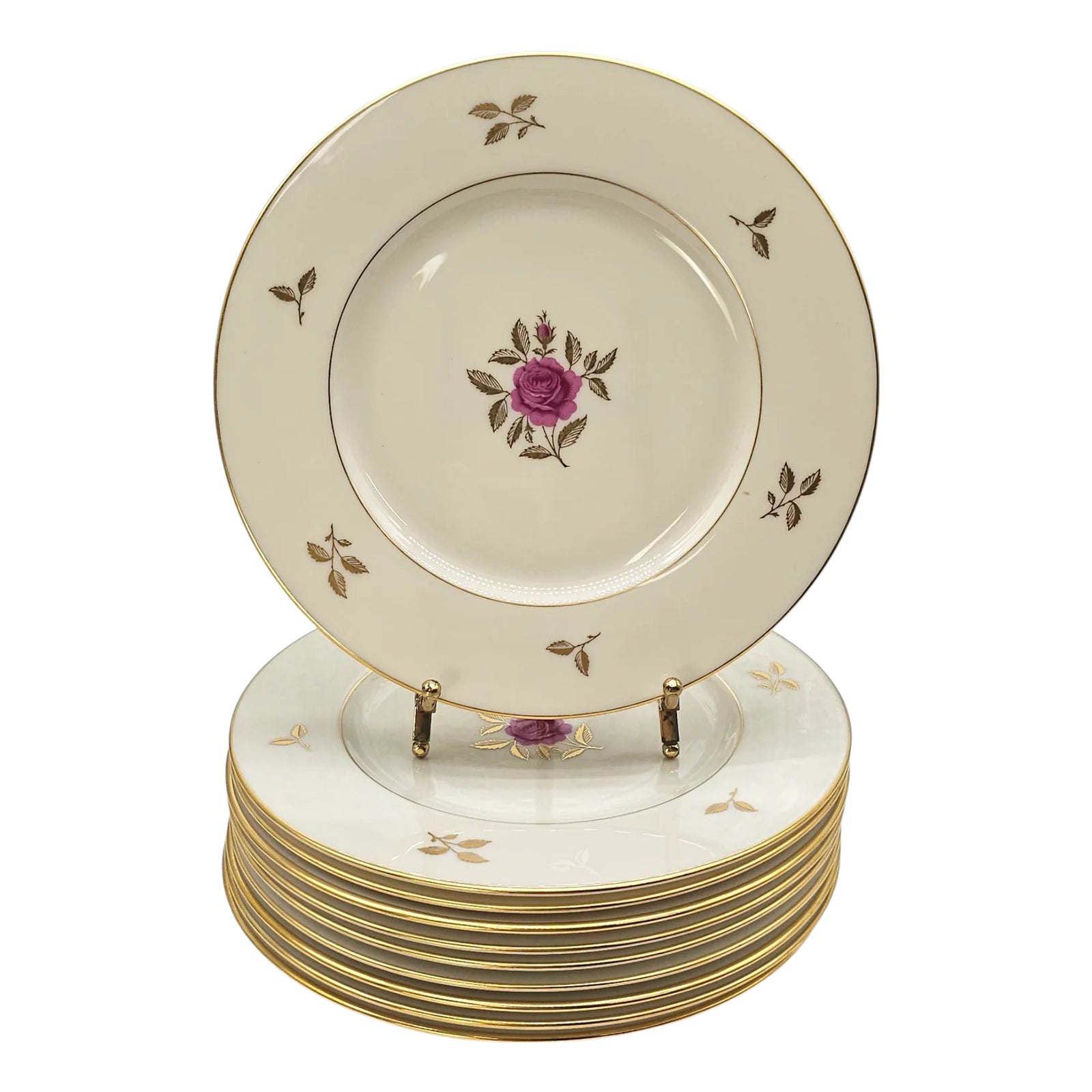Vintage Lenox Rhodora Salad Plates – Set of 10 Pink Rose & Gilded Fine ...