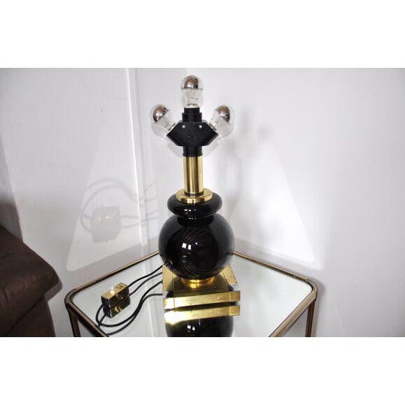 1970s Willy Rizzo Brass and Black Ceramic Table Lamp for Lumica, Italy ...