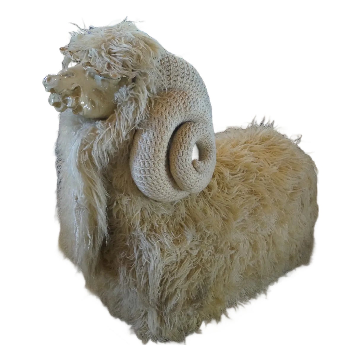1970s Edna Cataldo Big Horn Ram Sculptural Bench | Chairish