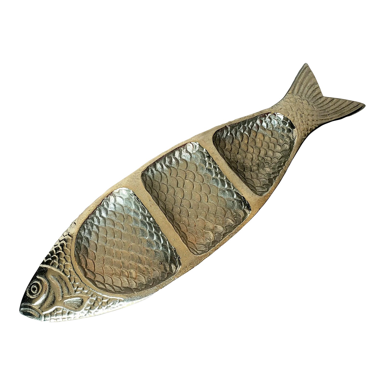 Vtg Silver Aluminum Fish Nautical Serving Tray Platter | Chairish