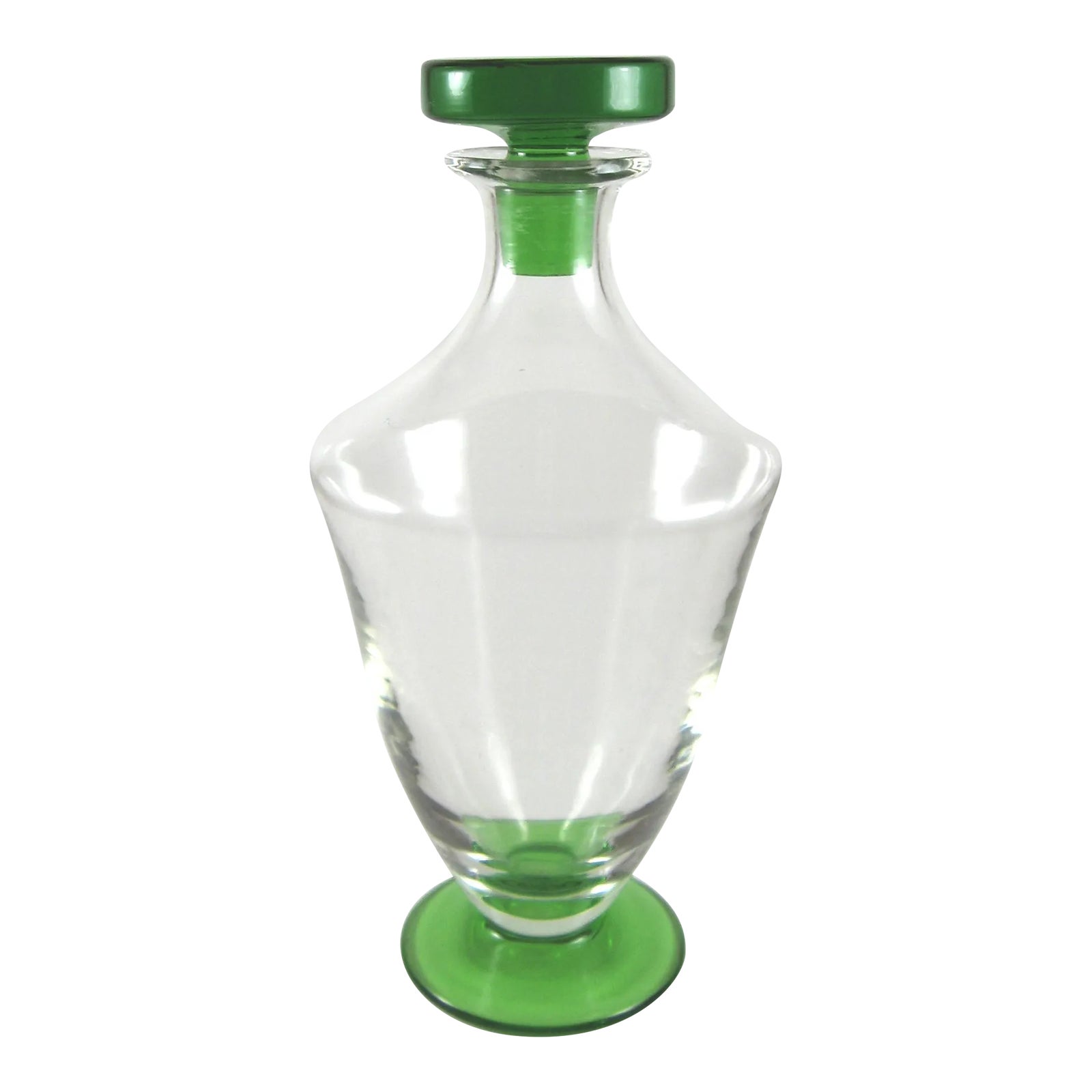 Contemporary Emerald Green & Clear Glass Decanter Smooth Pontil ...