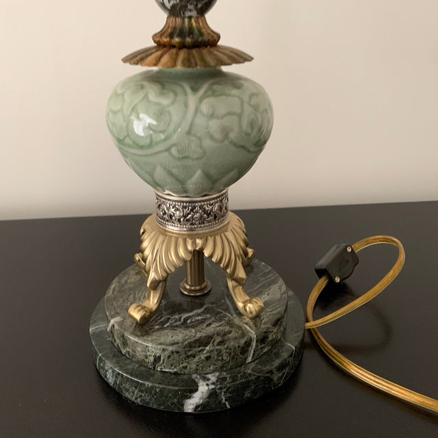 Floral & Green Marble Table Lamp | Chairish