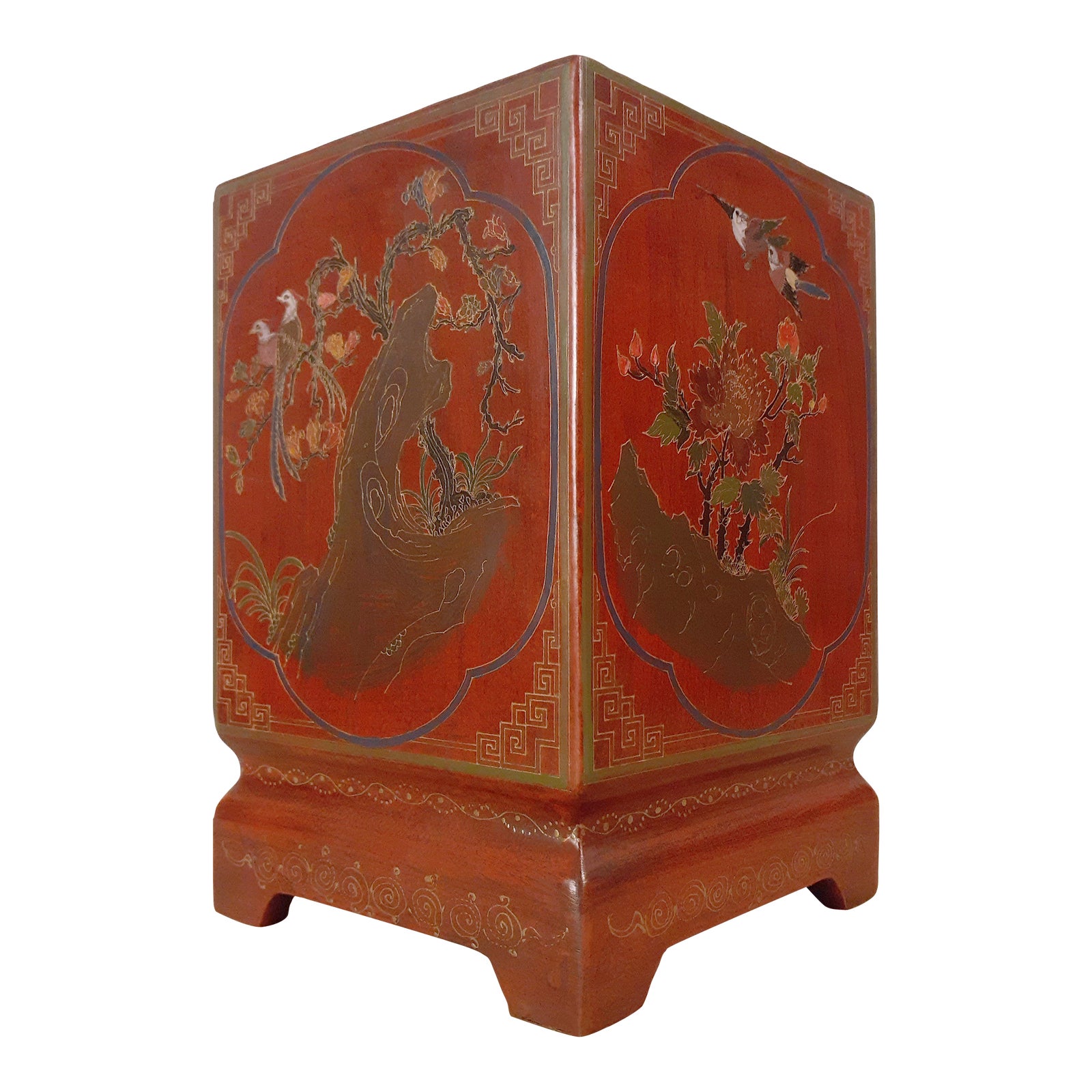Chinese Red Lacquer Huaniao Rhomboid Bitong | Chairish