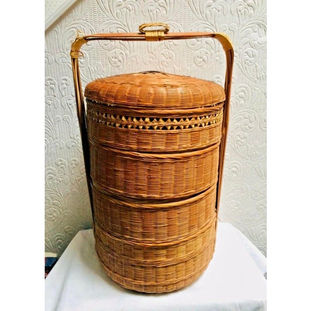 1920s Antique Vintage Stacking Chinese 4 Tier Bamboo Storage Basket ...