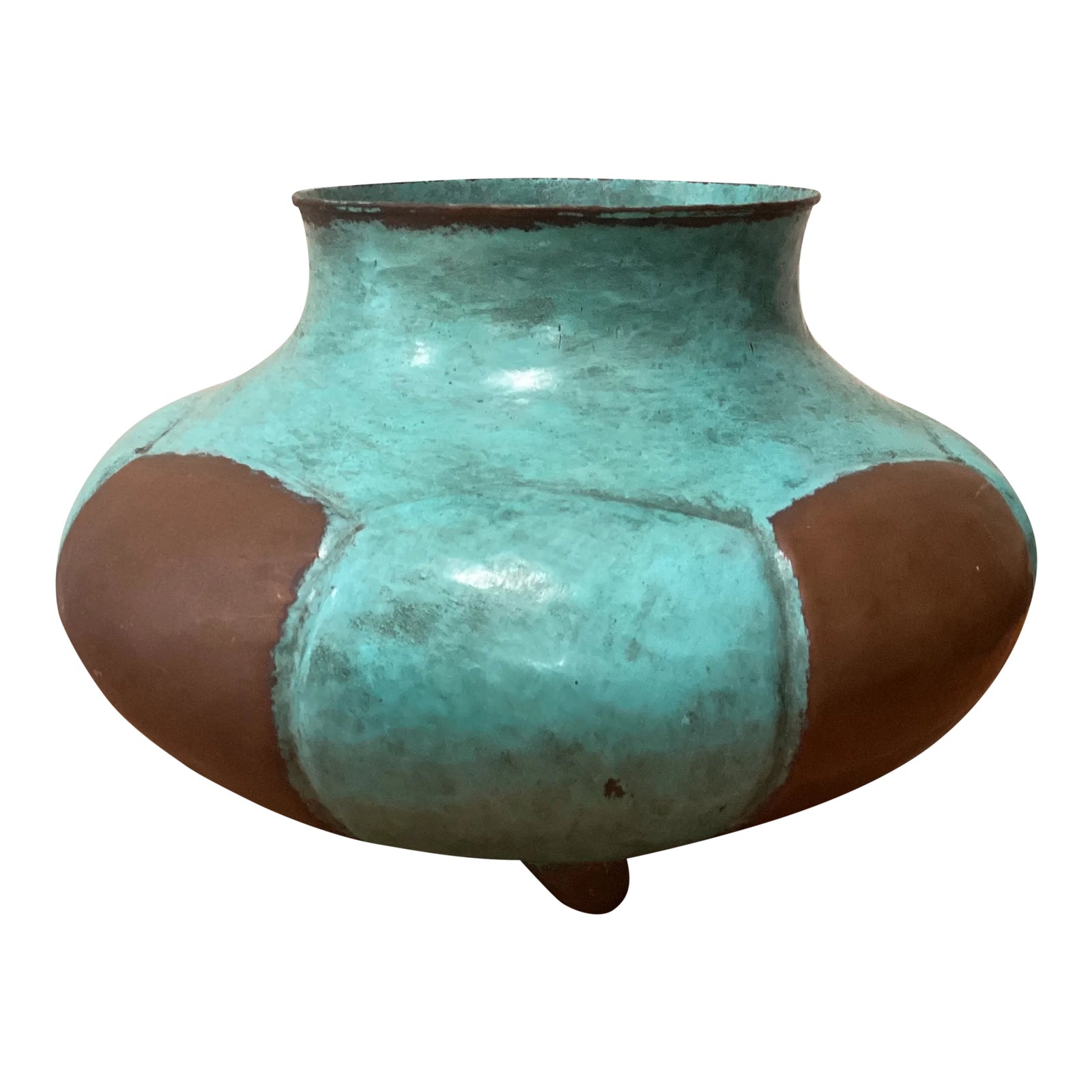 Mid Century Modern Oxidized Copper Vase on Three Feet | Chairish