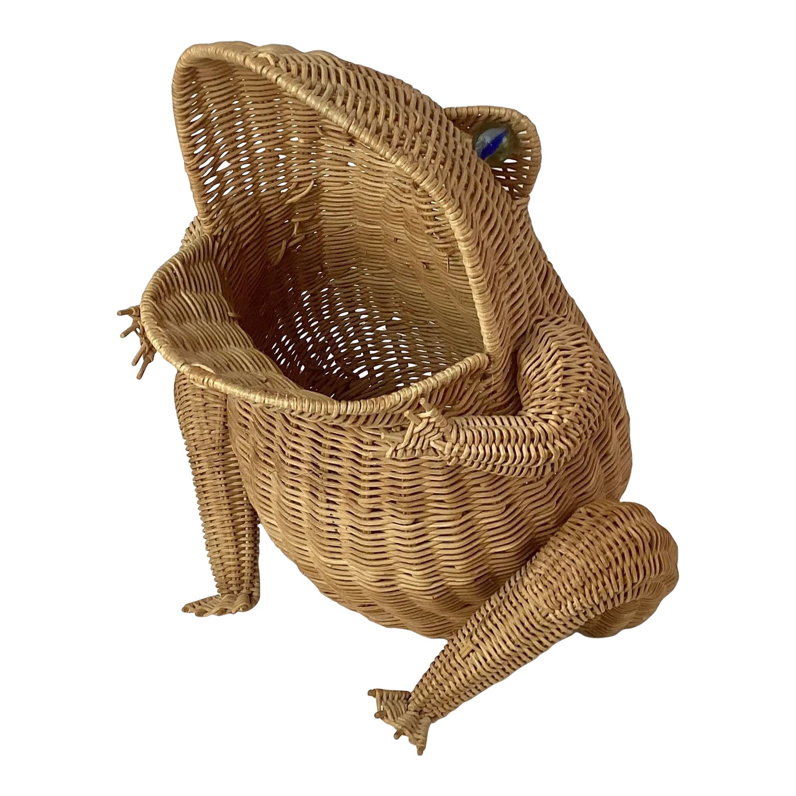 1970s Woven Rattan Frog Basket With Marble Eyes After Mario Lopez ...