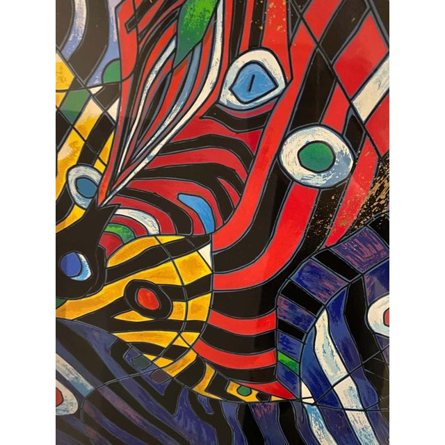 "Harmony" Colourful Zebras Lithograph by Chinese Artist Jiang Tie-Feng ...