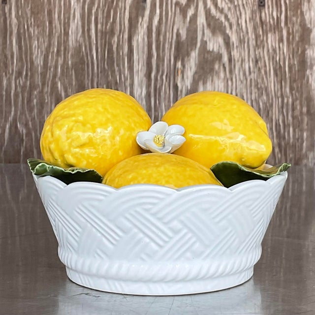 Vintage Coastal Italian Glazed Ceramic Lemon Bowl | Chairish