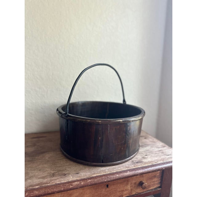 Vintage Wood Bucket With Forged Iron Handle | Chairish