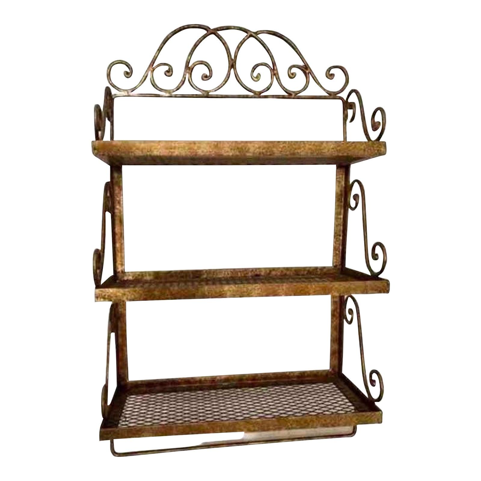 Mid 20th Century Mid Century Gold Scroll Etagere Wall Shelf | Chairish