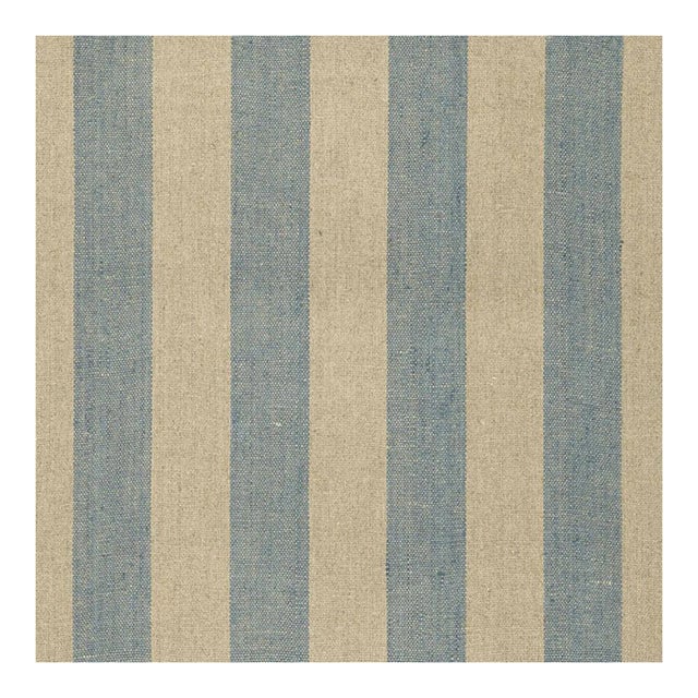 Schumacher Augustin Linen Stripe Fabric in Denim / Linen | Chairish