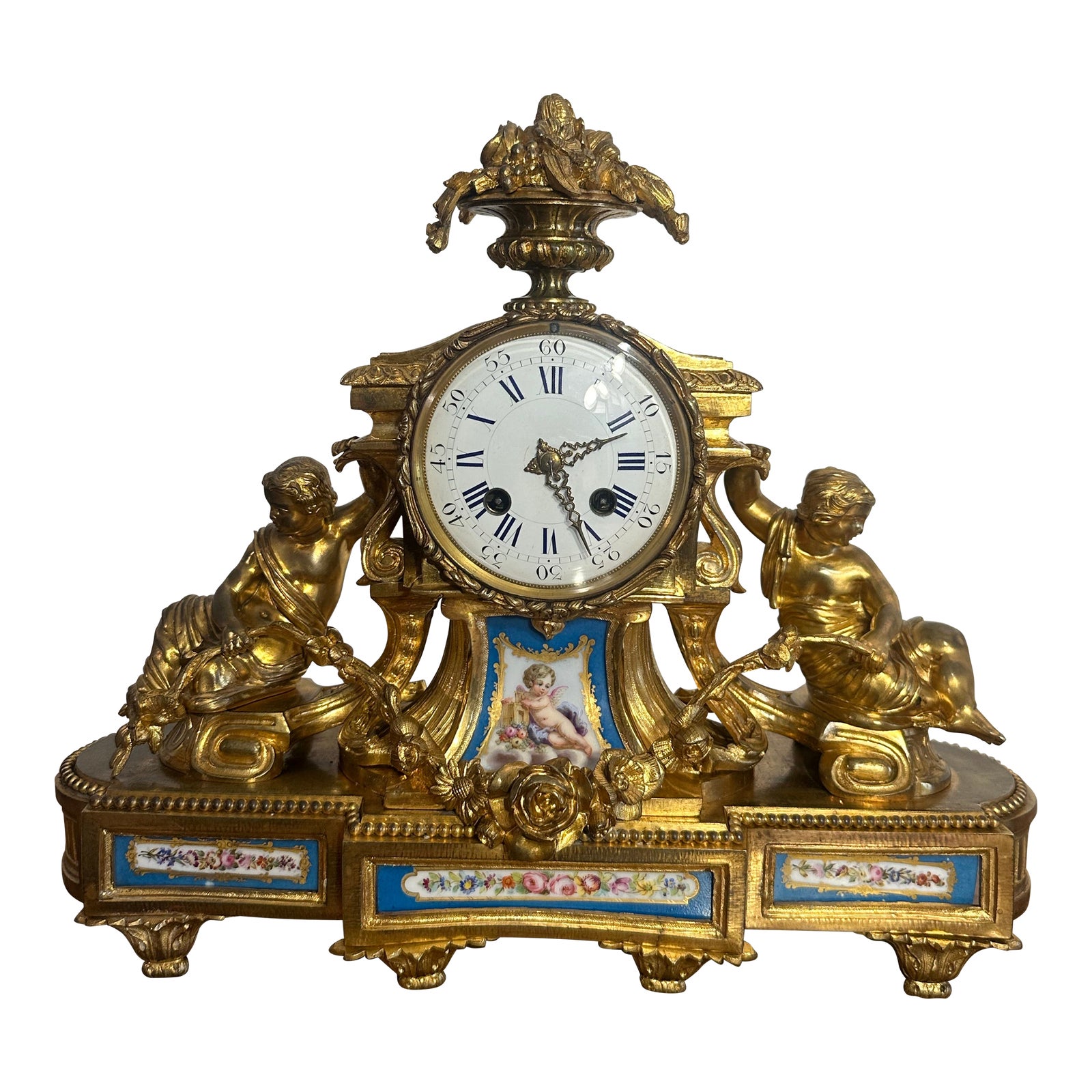 Mid 19th Century Sevres-Style Porcelain-Inset Gilt Bronze Mantel Clock ...