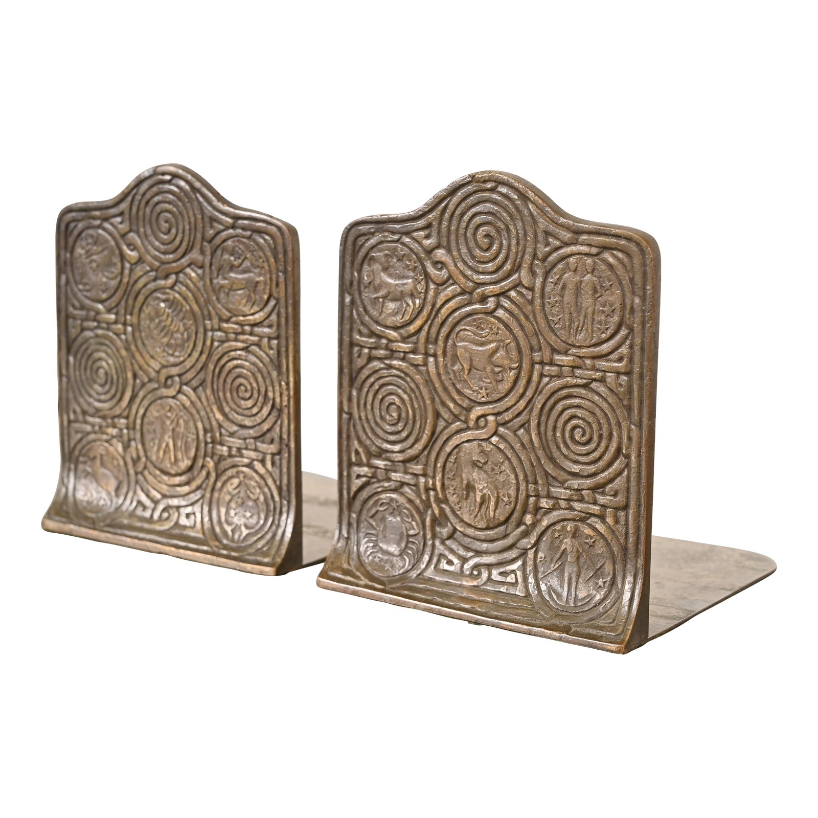 Tiffany Studios New York Bronze Zodiac Bookends, Circa 1910 | Chairish