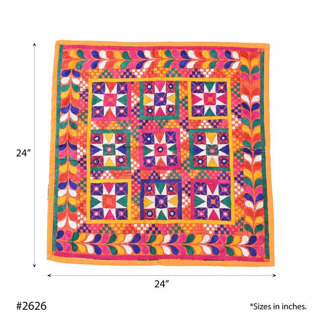 Colorful Vintage Hand Embroidered Gujarati Textile Flower Motif Living ...