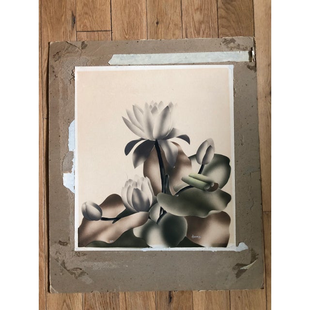 1940s Benjamin Harris Airbrushed Painting, Water Lily | Chairish