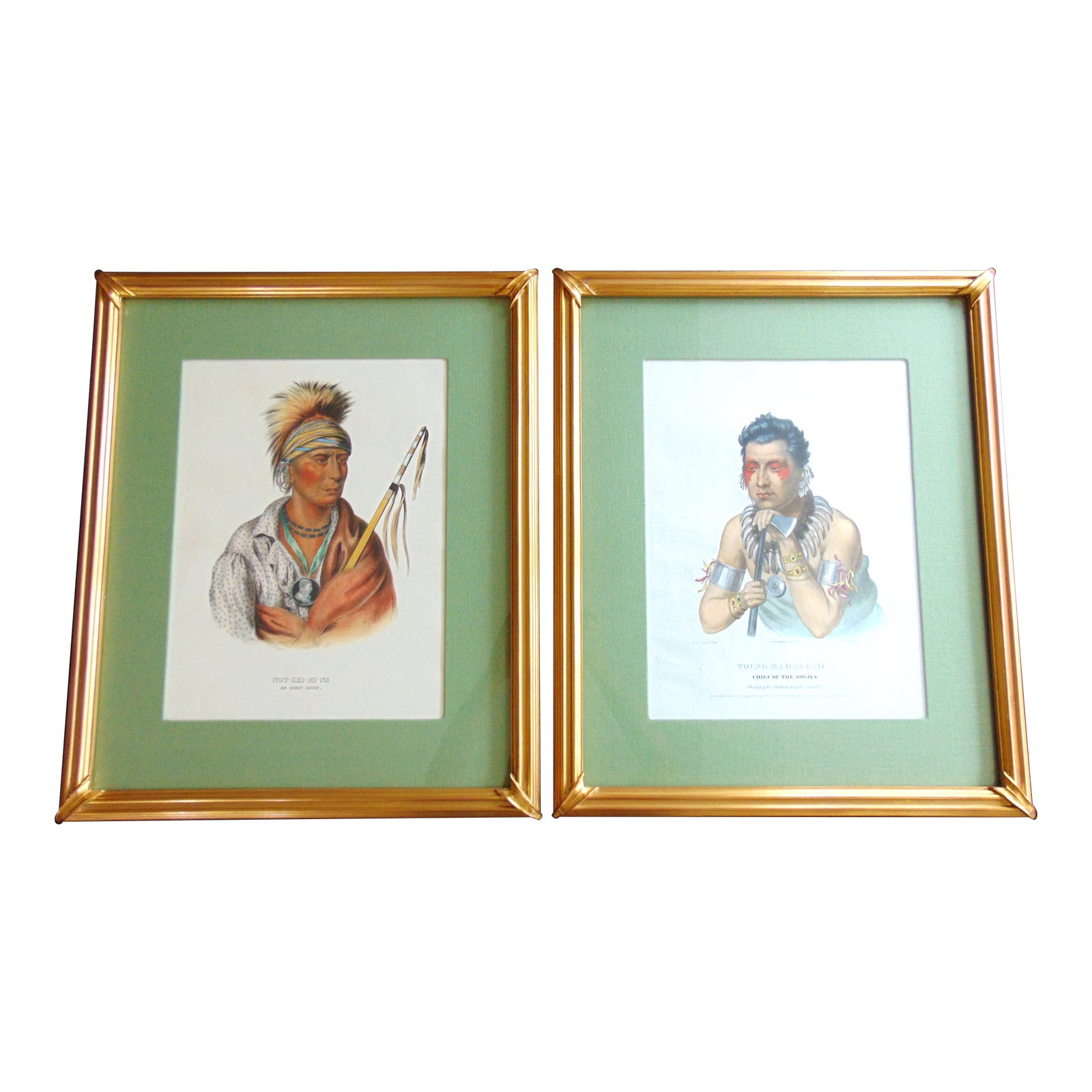 Pair of McKenney and Hall 19th Century Iowan Indian Chiefs Portraits ...