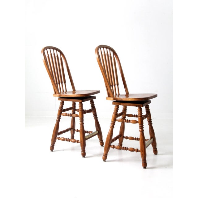 Vintage Spindle Back Counter Stools Pair | Chairish
