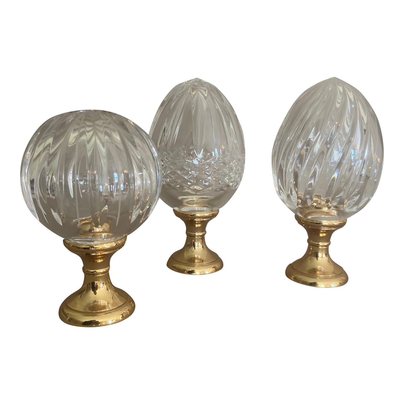 Italian Crystal Newel Post Finials Large Glass Orbs on Brass Stands ...