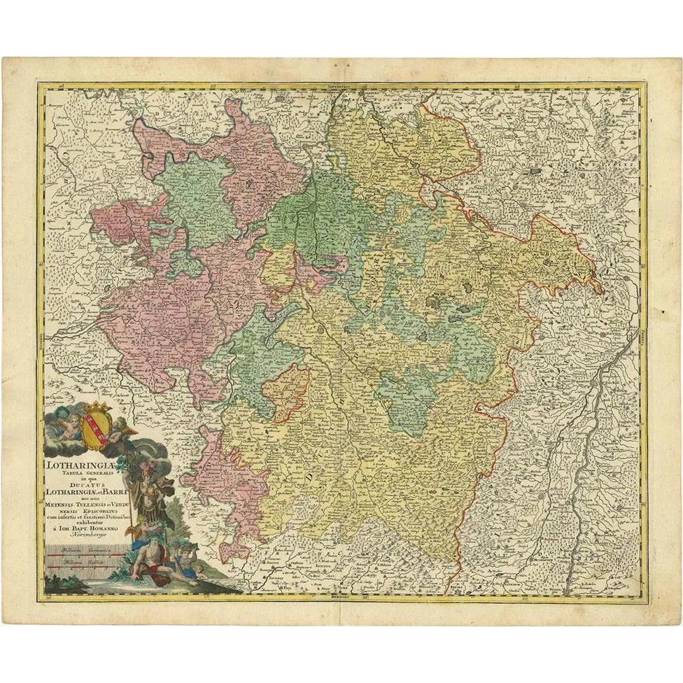 Antique Map of the Lorraine North-East France by J. B. Homann, 1720 ...