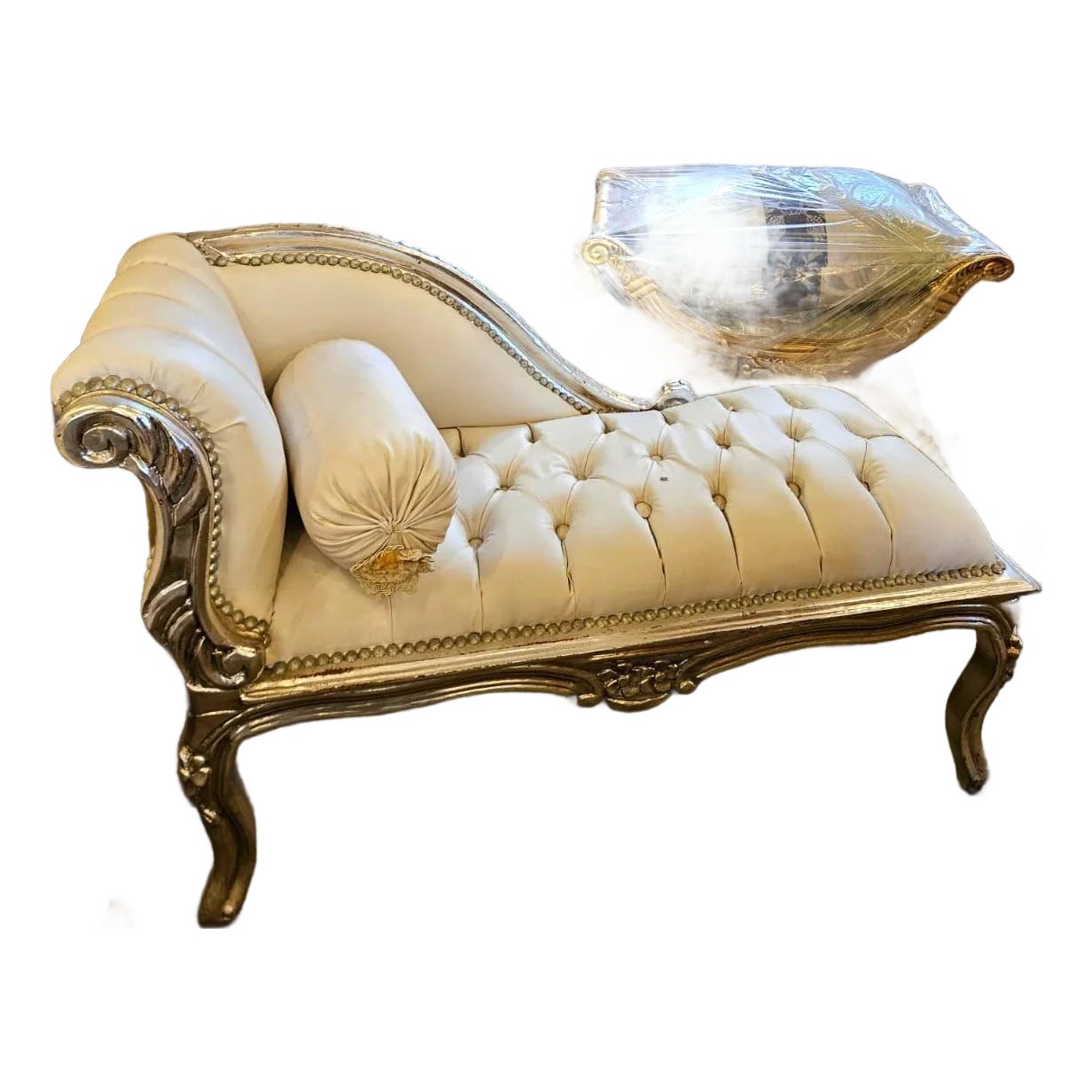 Chaise Lounge White Beige Furniture Rococo Style Silver Details | Chairish