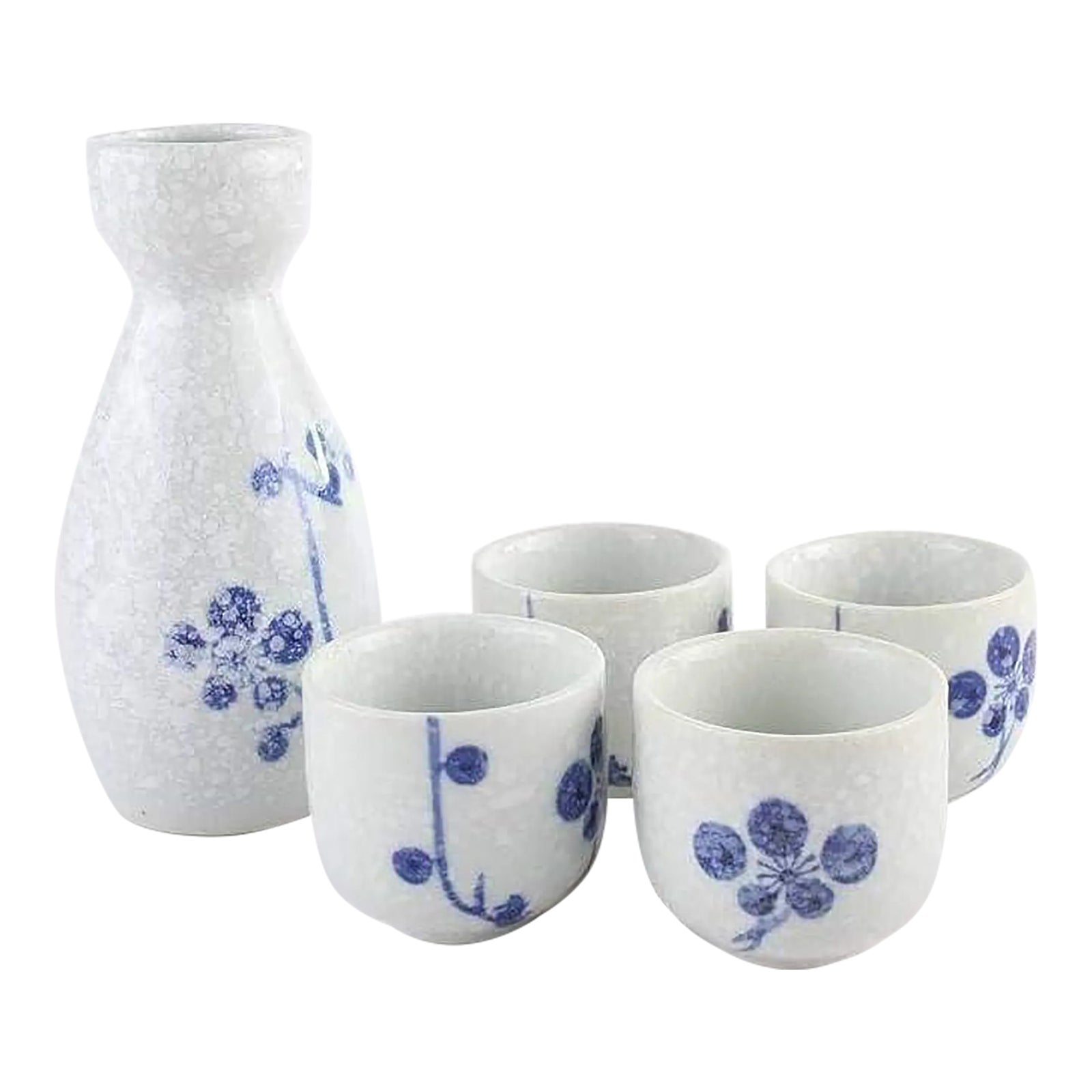 Japanese Blue and White Sake Cups Flask Set Spring Cherry Blossom ...