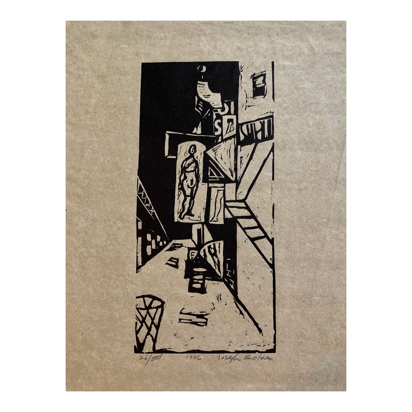 Joseph Solman1936 Woodblock Print Venus of 23rd St. Skid Row Woodcut ...