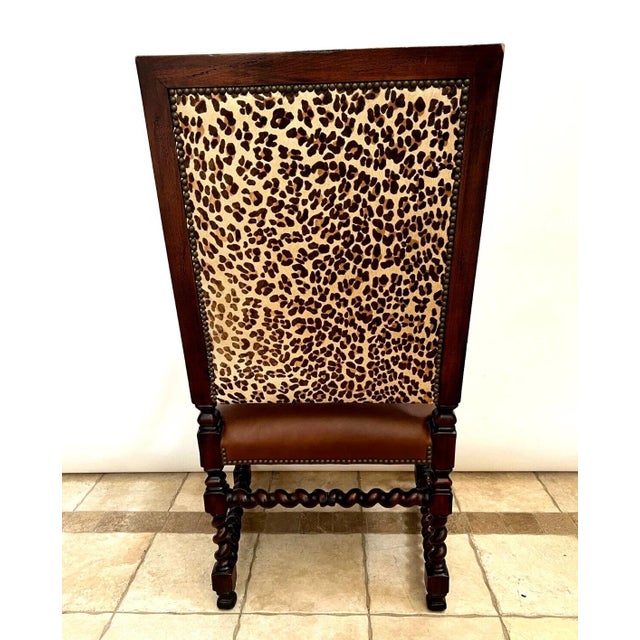 1990s Barley Twist Armchair Throne Style Leather Seat Hand Carved ...
