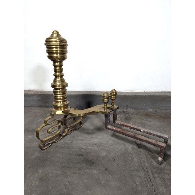Antique Wrought Iron and Brass Georgian Style Andirons- Set of 2 | Chairish