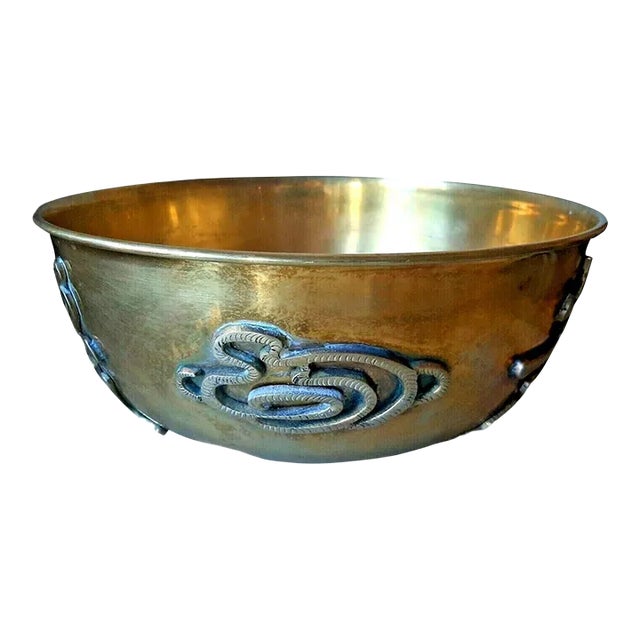 1960s Chinese Vintage Brass Bowl With Symbols Letters | Chairish