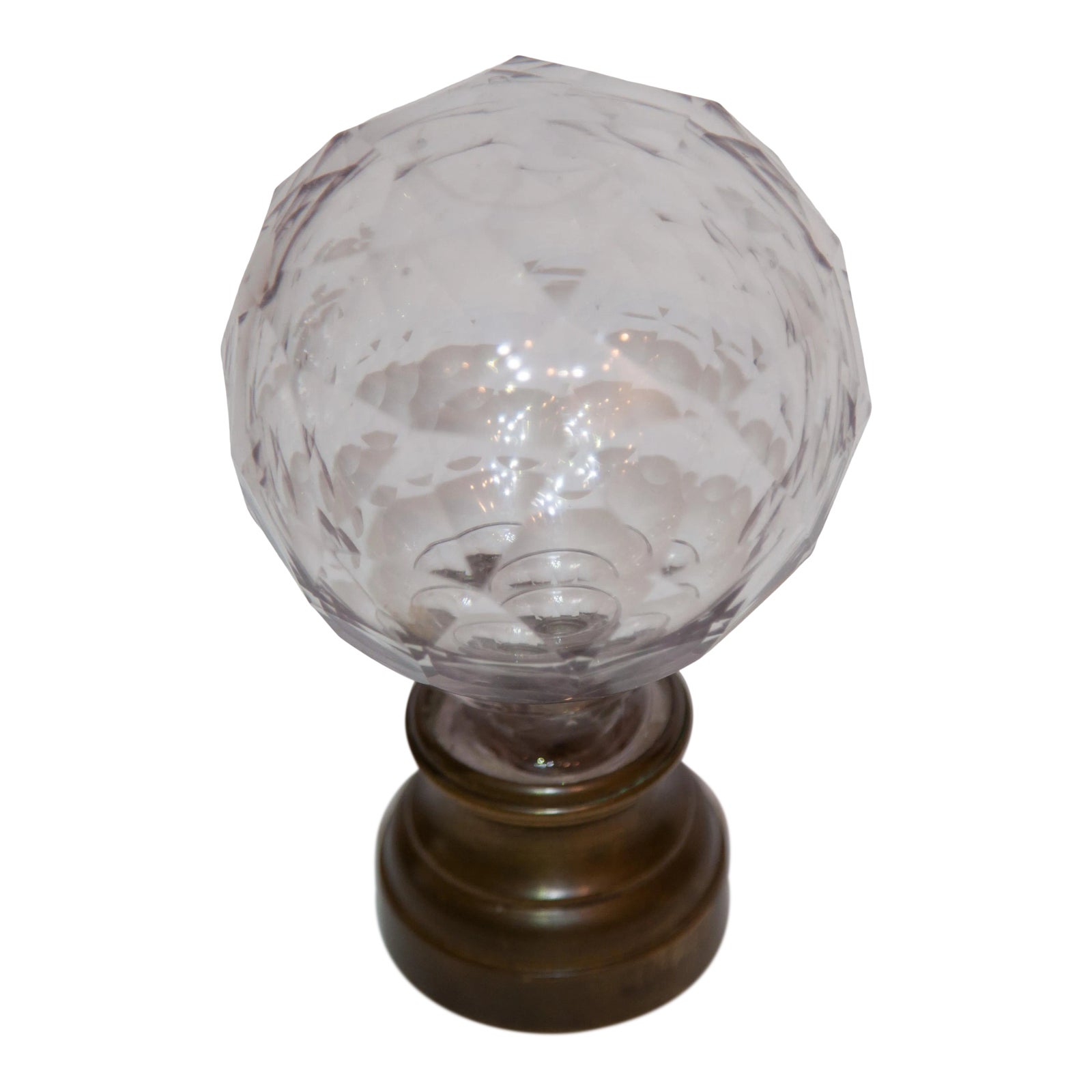 Late 19th Century Clear Glass Newel Post Bronze Stand | Chairish