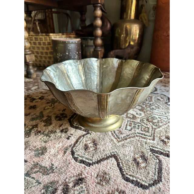 Vintage Two Tone Metal Scalloped Edge Footed Bowl | Chairish