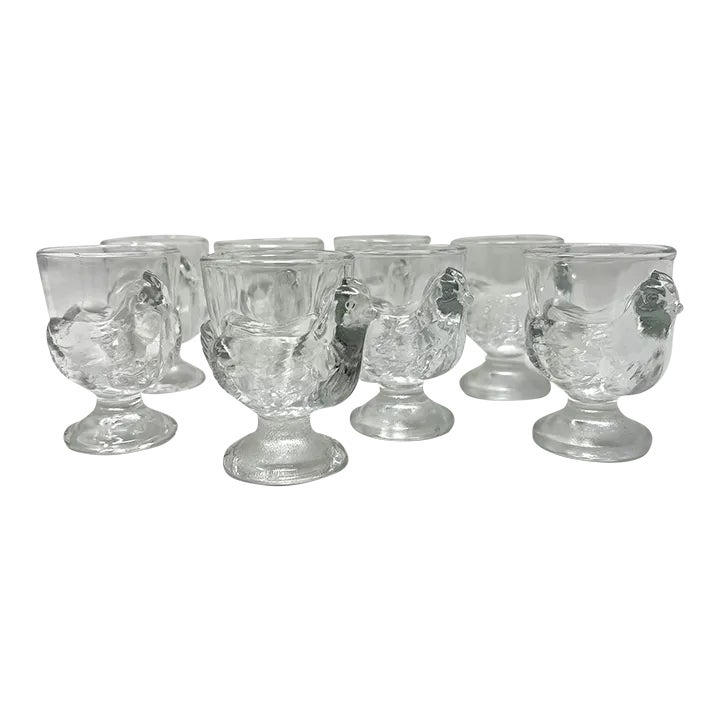 Set of 8 French Luminarc Clear Pressed Glass Egg Cups, Mid 20th Century ...