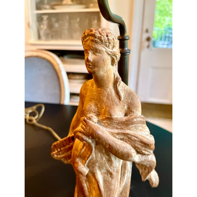 Custom Neoclassical Antique Wood Figurine Table Lamp | Chairish