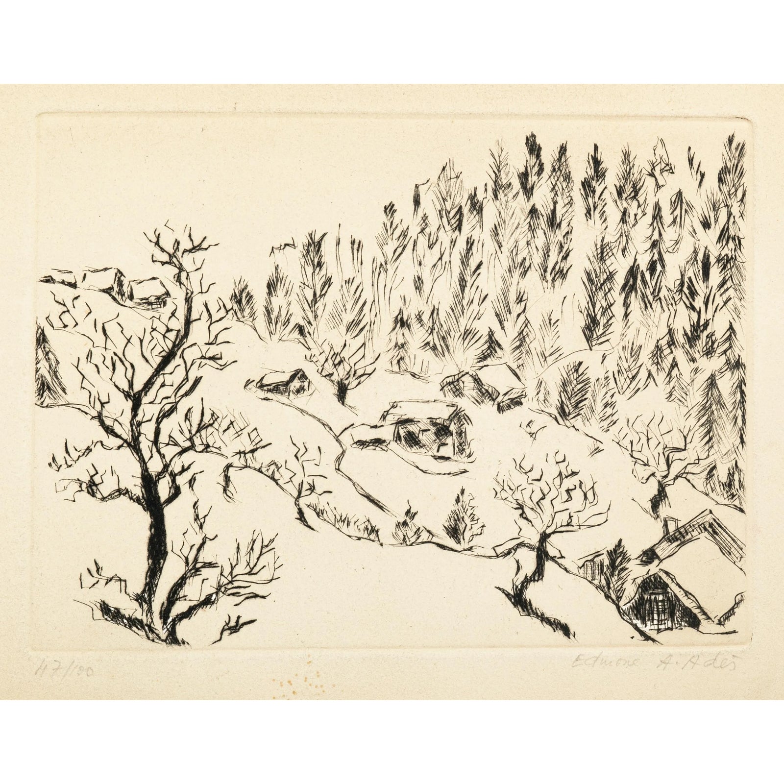 Landscape - Etching and Drypoint by Edmone A. Ades - Mid 20th Century ...