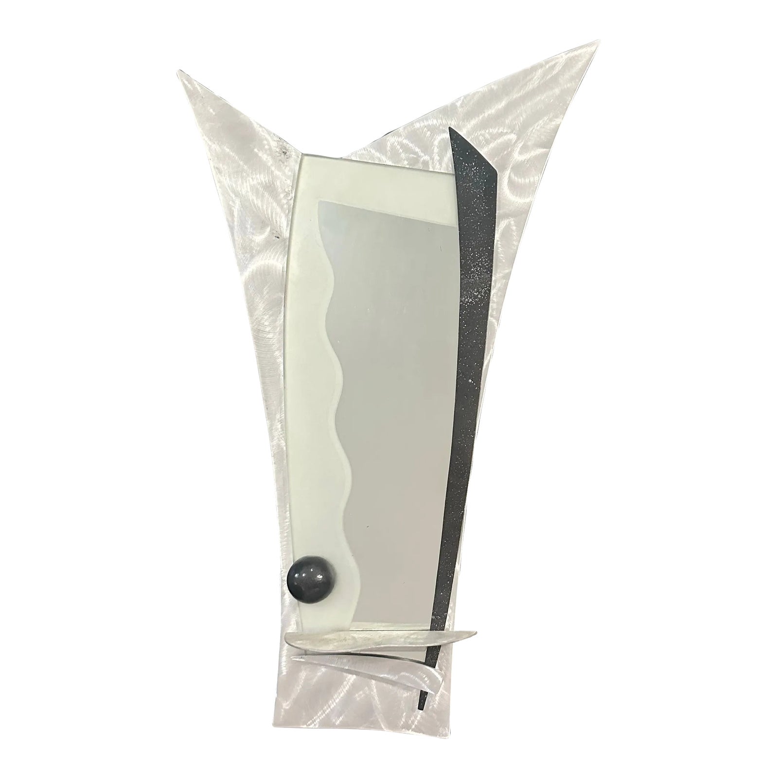 Postmodern Memphis Style Aluminum Mirror With Shelf | Chairish