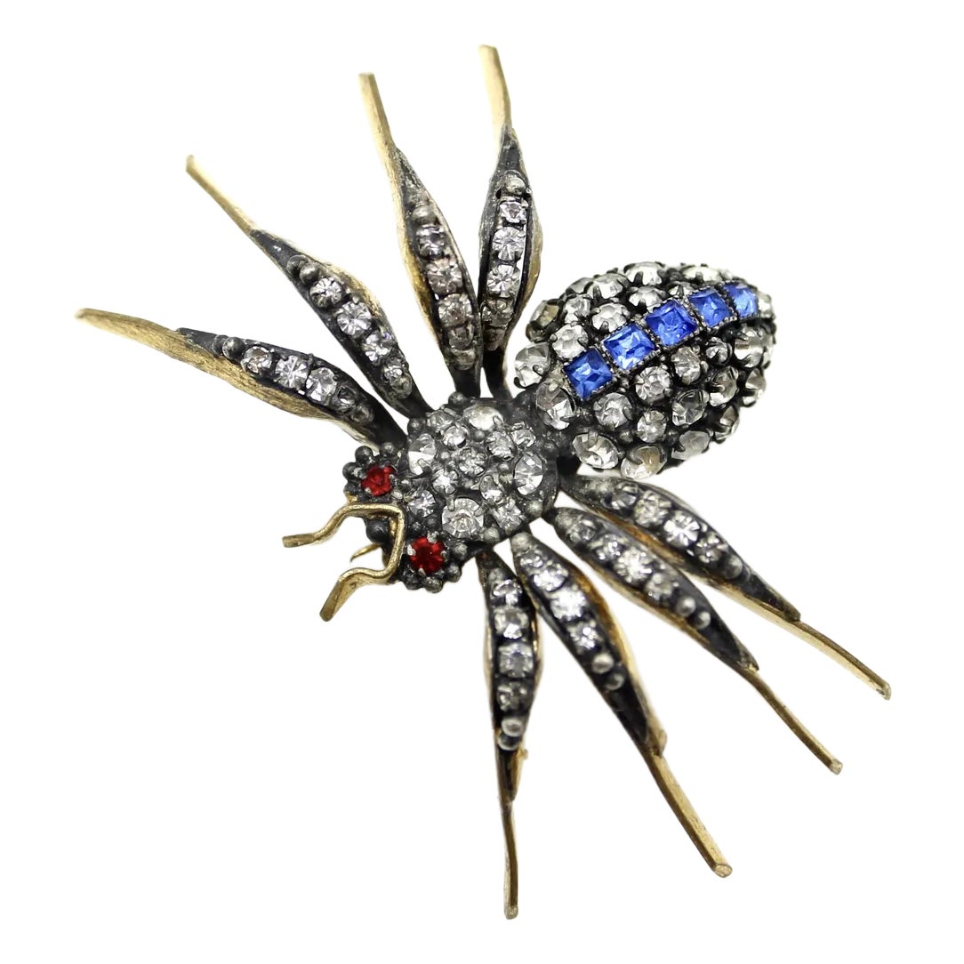 Late 19th Century Victorian Paste Spider Brooch in Gilt Base Metal ...