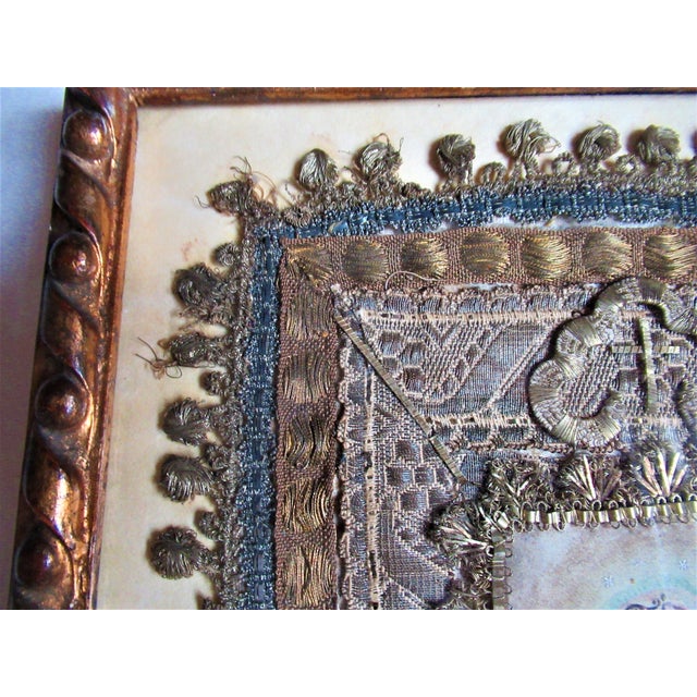 18th Century Gold and Silver Thread Embroidery With Painting of Madonna ...