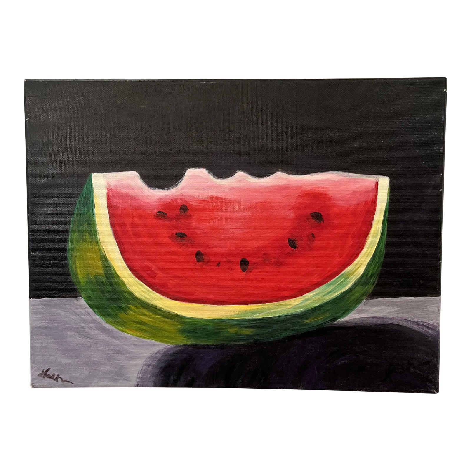 Contemporary Modern Still Life Original Painting of a Watermelon | Chairish