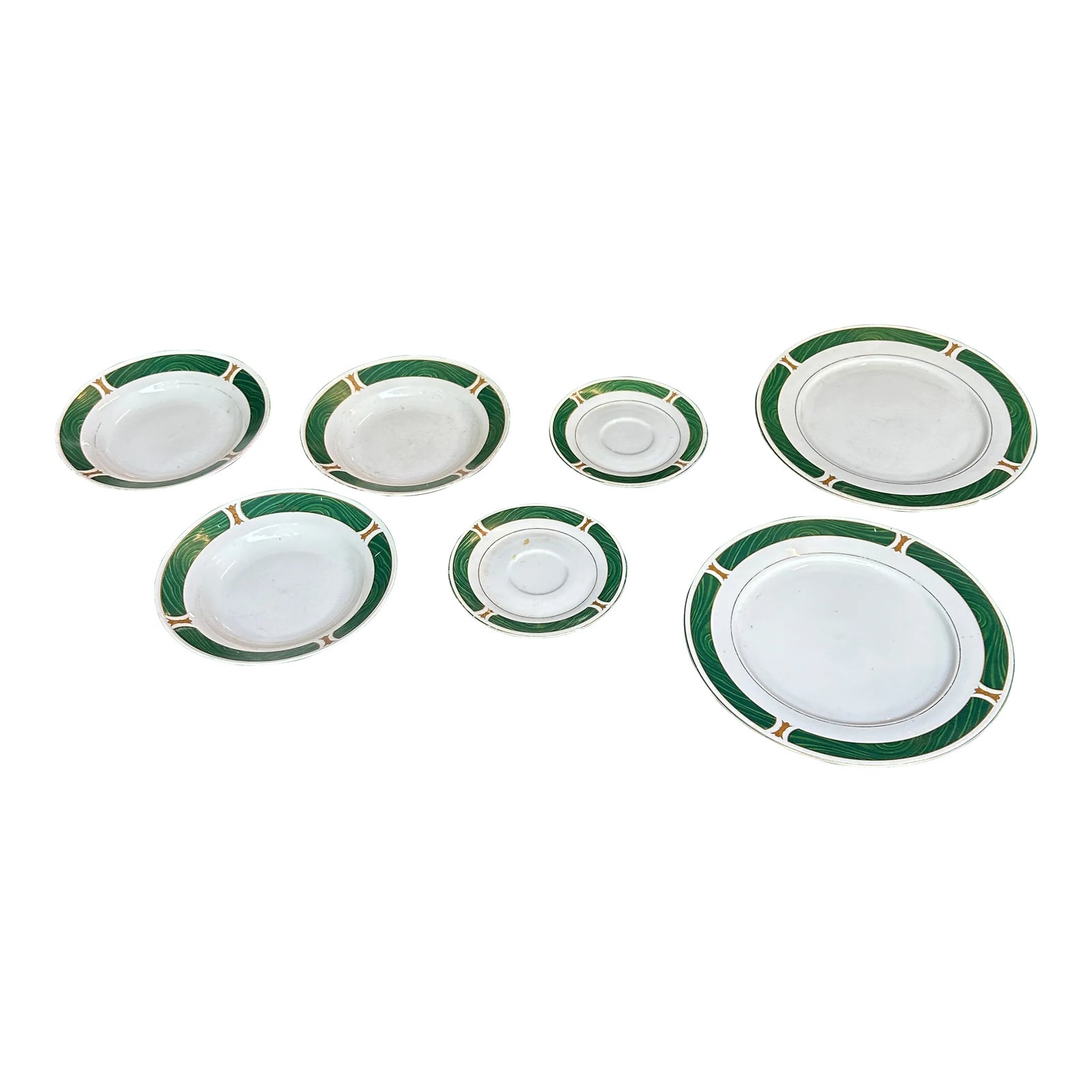 1970s Gabbay China Malachite Plates and Bowls Collection- 7 Pieces ...