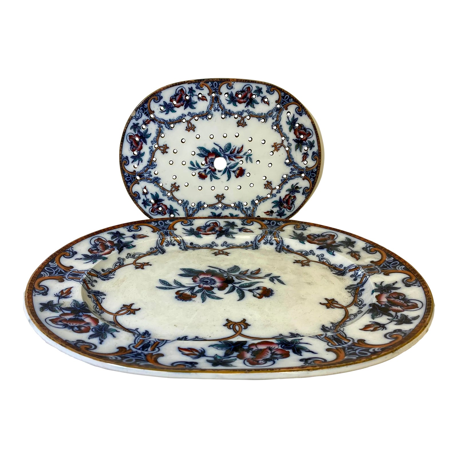 Antique Wedgwood Pearl-Ware Flow Blue Shannon Pattern Large Serving ...