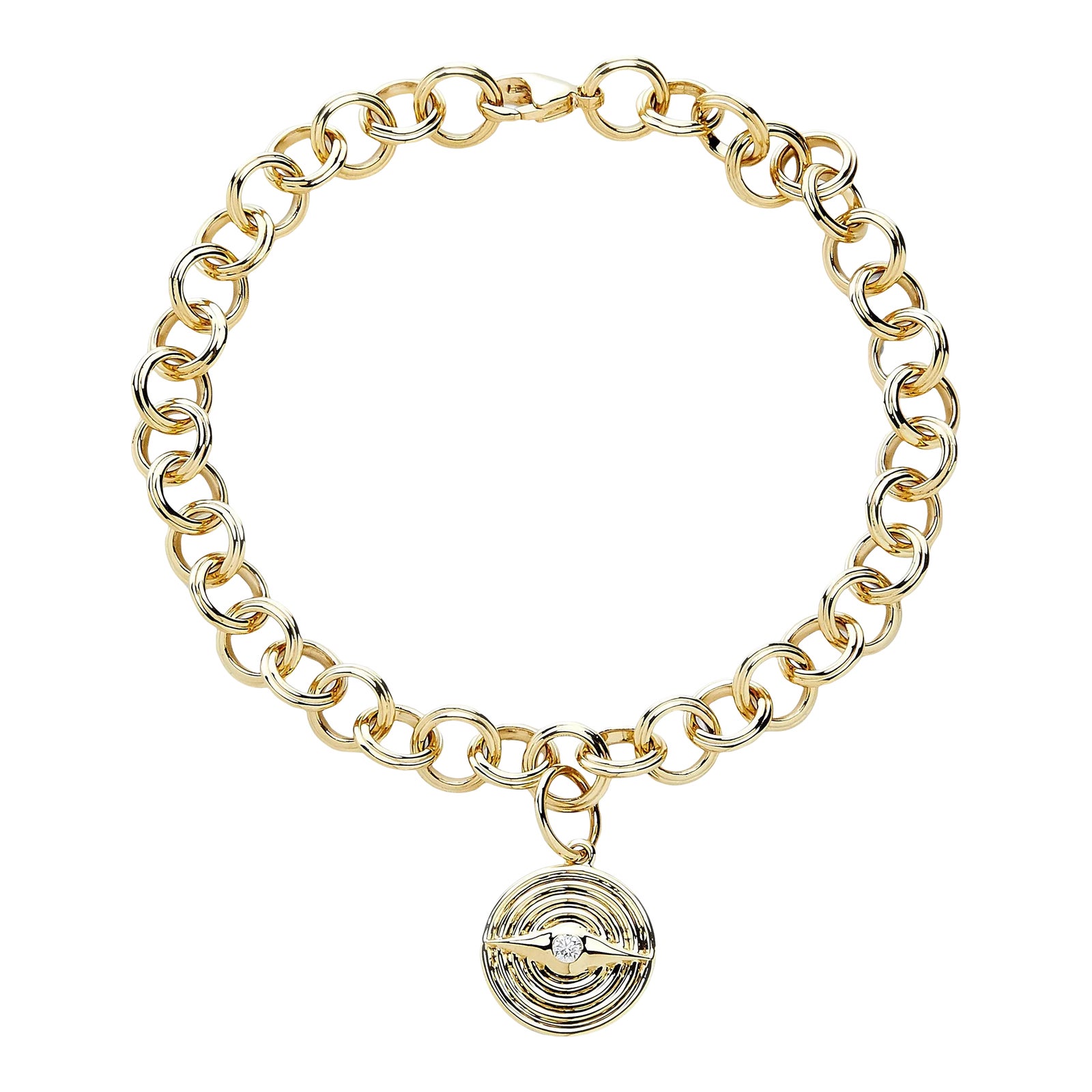 Syna Yellow Gold Evil Eye Charm Reversible Bracelet | Chairish